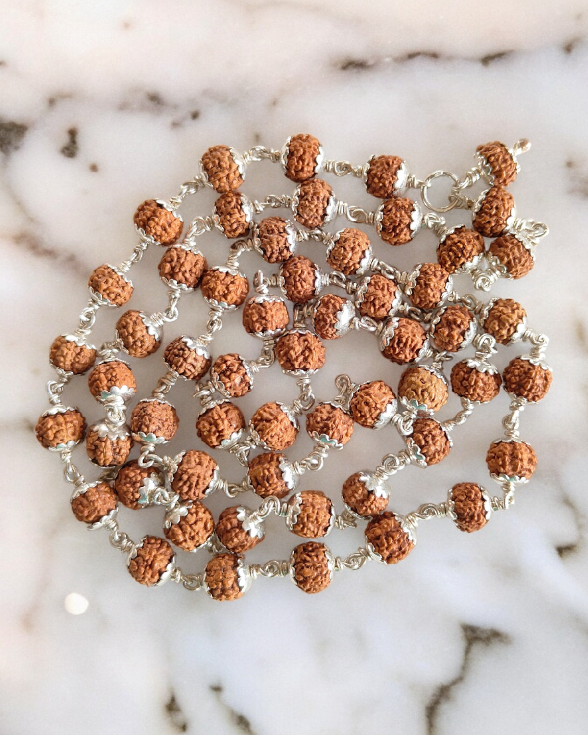 54 Beads 7 Mukhi Rudraksha Silver Mala - Zodiac Ratna